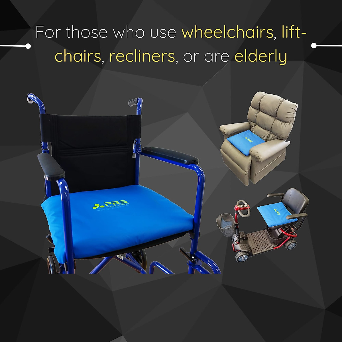 PURAP Pressure Relief Wheelchair Cushion for Bedsores with Advanced Fluid 3D Flotation Technology – Fits Wheelchairs, Recliners, Lift Chairs – Blue 18 x 20 x 1.5 inches