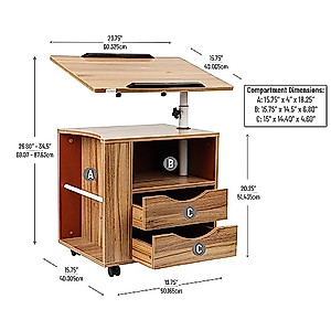 Mind Reader Bedside Workstation Nightstand Swivel Top Couch Laptop Desk with Drawers and Magazine Holder, Wood Finish, Brown 15.75 in x 23.75 in x 34 in