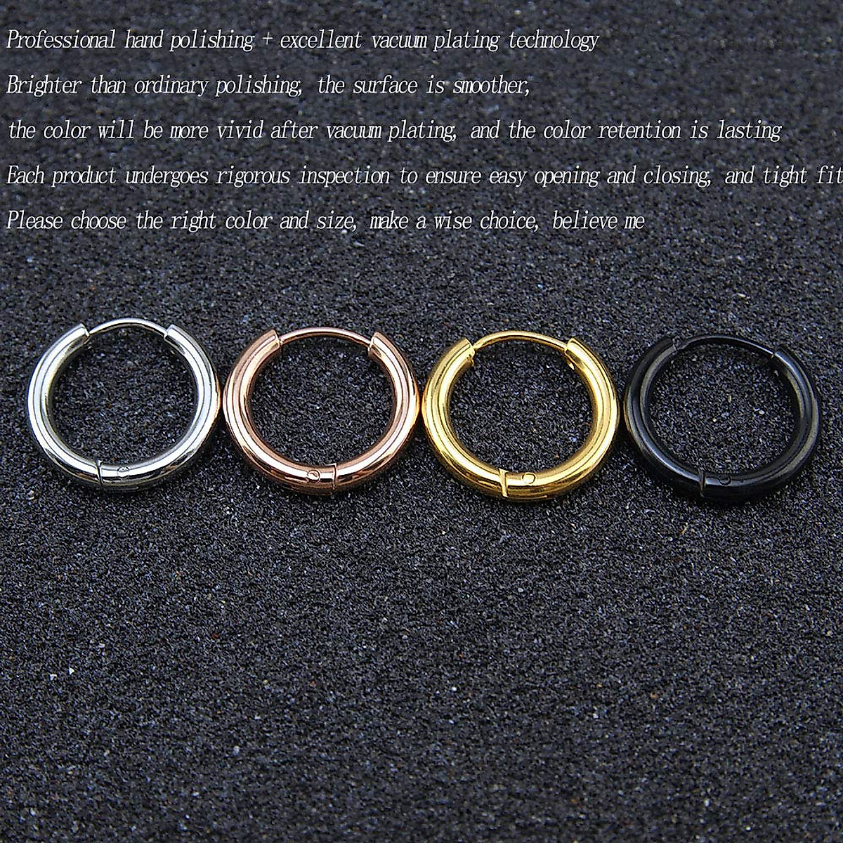 316L Surgical Stainless Steel Huggie Hoop Earrings 6mm Black Hypoallergenic Earrings Hoop Cartilage Helix Lobes Hinged Sleeper Earrings For Men Women(A03:6mm Black(THK 2.0mm))