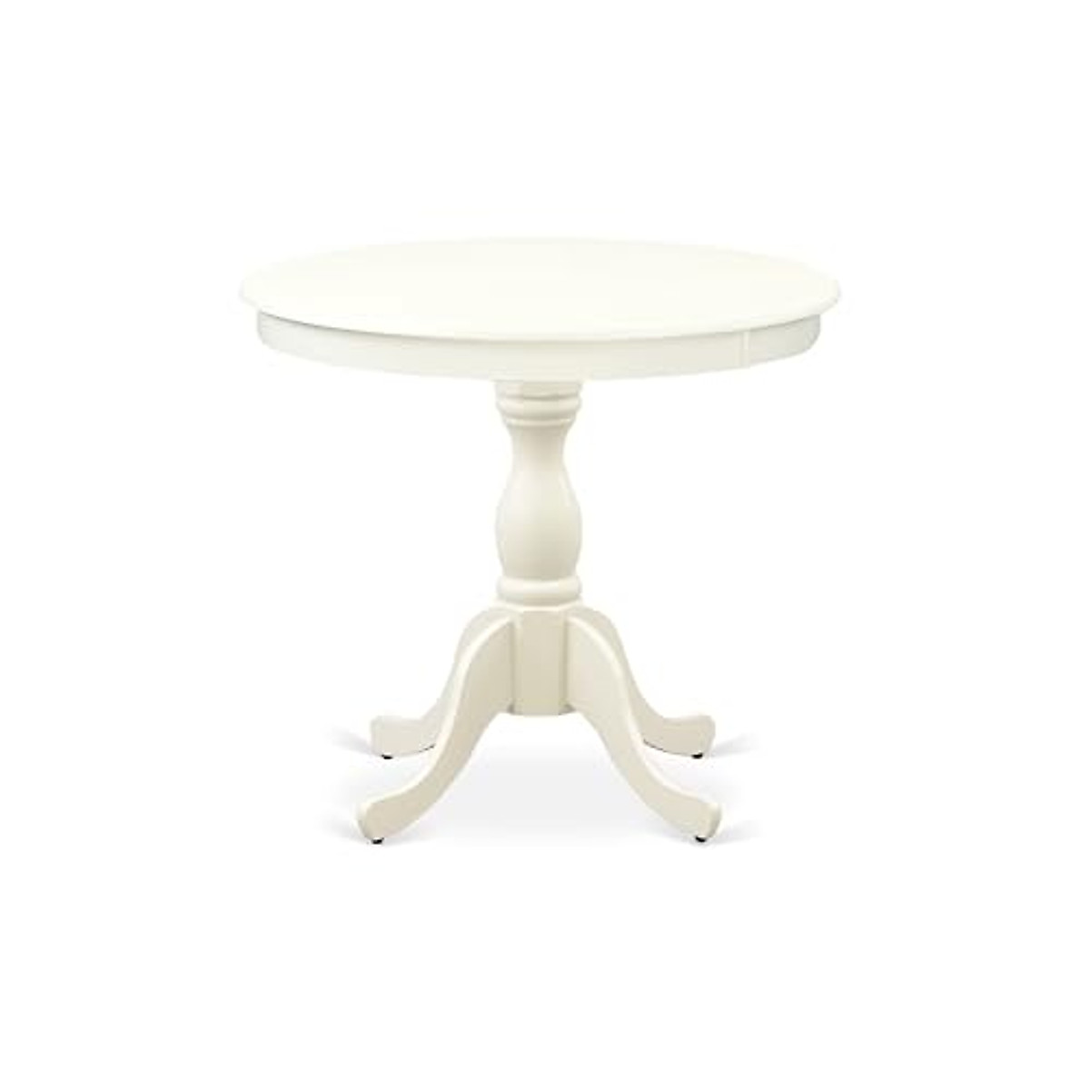 East West Furniture AMAB3-LWH-02 3 Piece Dining Room Furniture Set Contains a Round Dining Table with Pedestal and 2 Light Beige Linen Fabric Upholstered Chairs, 36x36 Inch, Linen White