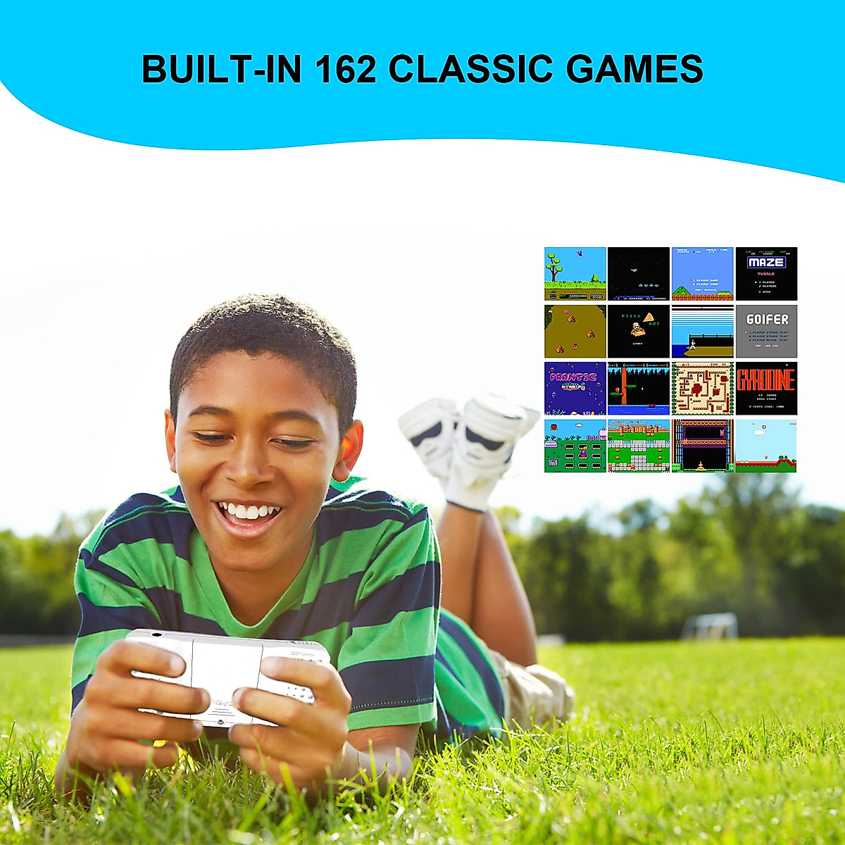 E-MODS GAMING Handheld Games for Kids Adults 2.5" LCD Portable Retro Games Console Built in 162 Classic Electronic Video Games Player with TV Output - Travel Games for Birthday Xmas Gift (Blue)