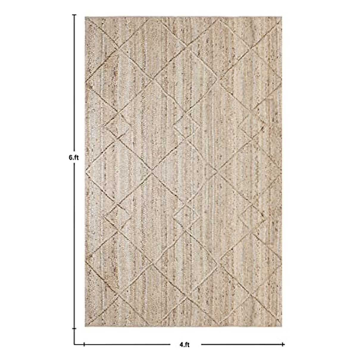 CASAVANI Hand Braided Rag Rug Geometric Beige 4x20 Ft Runner Shape Jute Rug Indoor/Outdoor Use Doormat Rugs for Dining Room,Bedroom,Loundry Room & Balcony 4x6 Feet