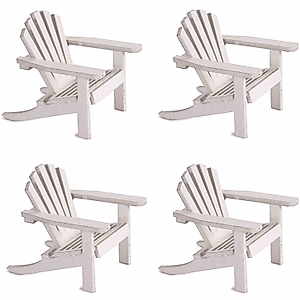 Wood Adirondack Miniature Chair - Wedding Cake Topper Mini Doll Furniture Top Decoration Favor Beach Theme, Great for Dollhouse (White, 4 Pack)