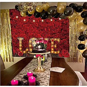 Mother's Day Red Rose Backdrop Rustic Love Rose Flowers Retro Wooden Romantic Photography Background Girls Women Wedding Bridal Shower Party Decoration 7x5FT