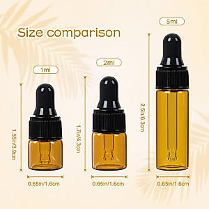 STARSIDE 50 pcs 1 ml Glass Essential Oil Dropper Bottles,1/4 Dram Amber Mini Perfume Dropping Bottle Cosmetic Sample Vials,Small Essential Oil Bottle