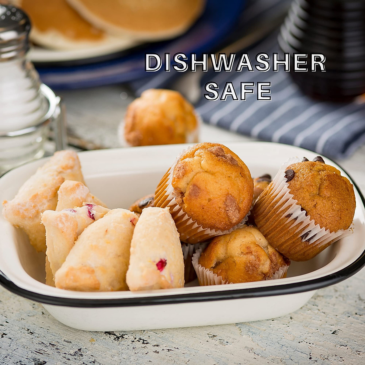 Tablecraft Enamelware Collection Black Rim Solid White Enamel Rectangular Roasting Pan, Camping, Farmhouse, Home & Restaurant, Porcelain Over Steel, Vintage, Boho, Retro, 7.75x5.75x4 Deep