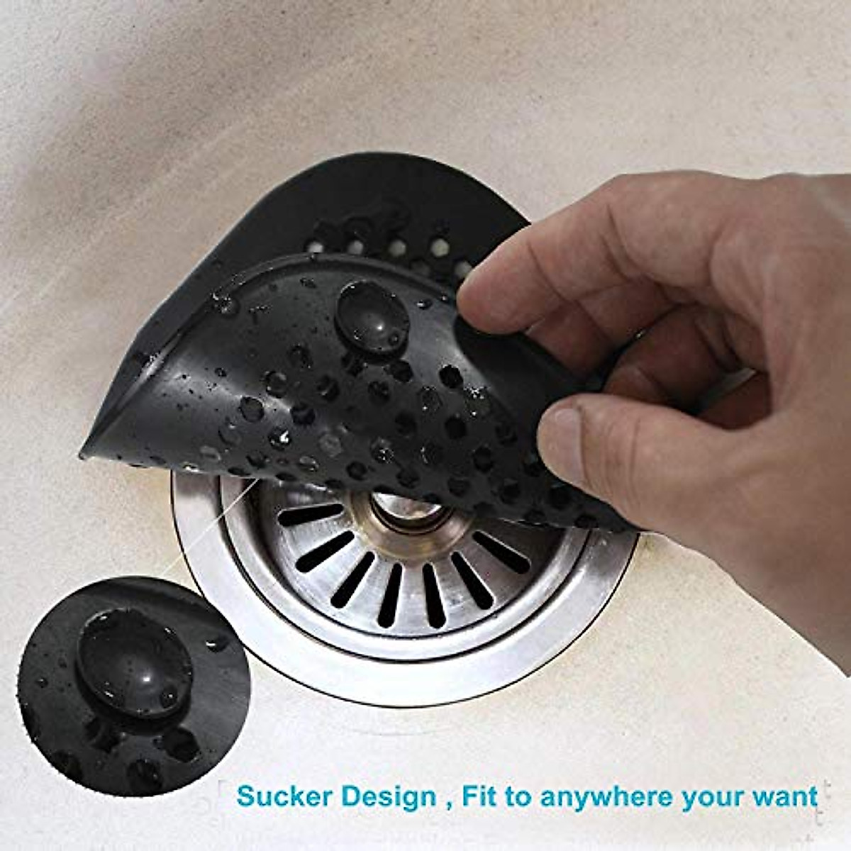 2 Pack 5.7" Flat Square Drain Cover Hair Catcher Pad, Silicone Tube Drain Hair Catcher Stopper with Sucker for Bathroom Kitchen, Rubber Bathtub Sink Strainer Plug Filter Trap Home Drain Protectors