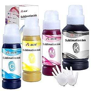 A-SUB Sublimation Ink Refill for ET-2800 ET-2803 ET-2850 ET-2400 ET-2720 ET-2760 ET-4800 ET-4700 ET-4760 ET-15000 Heat Transfer on Mug, Tumbler, T-Shirt