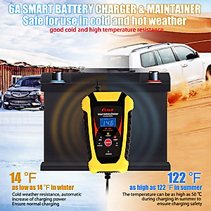 KATBO Battery Charger 12V 6A 6 Volt 2A Trickle Battery Charger Maintainer Float Charger for Motorcycle Car Boat Marine Lawn Mower ATV Toy Lead Acid,AGM, Gel,STD,SLA (Yellow)