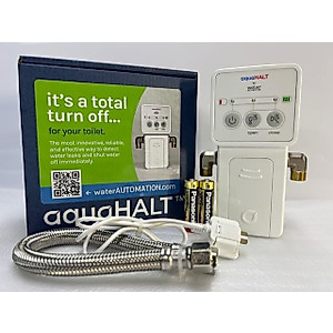 aquaHALT Smart Water Toilet Leak Detector Alarm and Automatic Shut Off Valve - Water Sensor Alarm Shut Off Tool - Easy Installation - Battery Operated - Protect Your Home from Water Damage