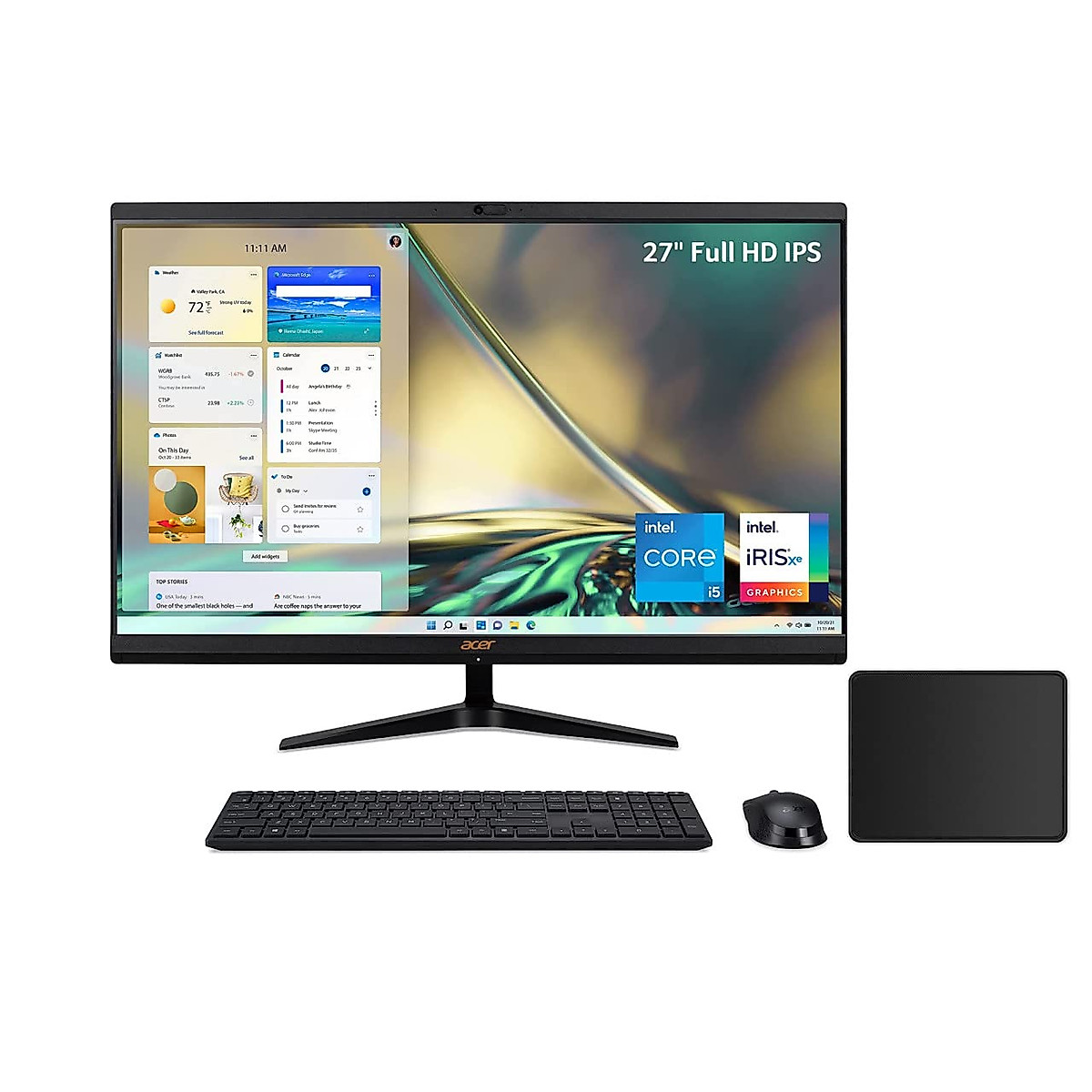 Acer Aspire 27" FHD Premium All-in-One Computer | 12th Gen Intel Core i5-1235U | 32GB RAM | 512GB SSD | Intel Iris Xe Graphics | Wireless Mouse & Keyboard | Windows 11 | with Mouse Pad Bundle