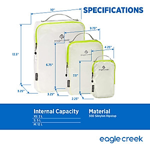 Eagle Creek Pack-It Specter Packing Cubes Set XS/S/M - Durable, Ultra-Lightweight and Water-Resistant Ripstop Fabric Suitcase Organizer Bags for Clothing and Gear, White/Strobe