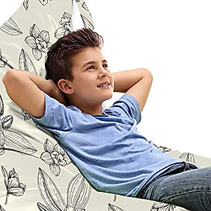 Ambesonne Floral Lounger Chair Bag, Vintage Style Romantic Hand Drawn Like Botanical Elements Tropical Orchids, High Capacity Storage with Handle Container, Lounger Size, Cream Charcoal Grey