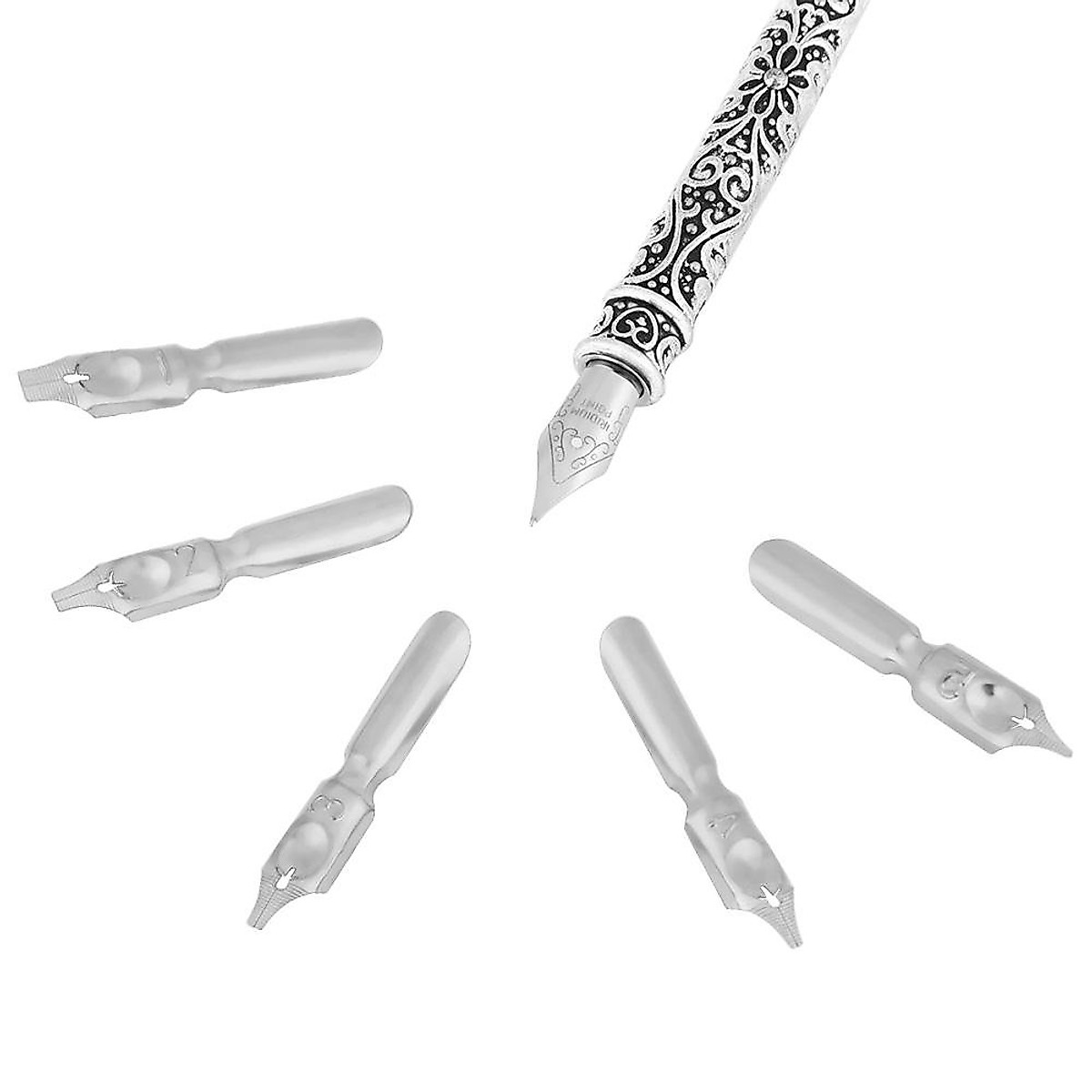 Quill Pen and Ink Set English Calligraphy Feather Pen set Feather Fountain Pen Cricket Pen Feather Pen Ballpoint with 5 Nibs Writing Ink Stationery Gift Box,Ensemble de Stylo Plume Antique Quill (Red)