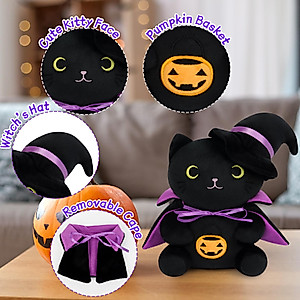 KOPHINYE Halloween Plush Black Cat Plush - 9inch Halloween Black Cat Stuffed Animal Witch Cat Plushie - Cute Halloween Stuffed Toys Decorations Halloween Plushies Gift for Kids