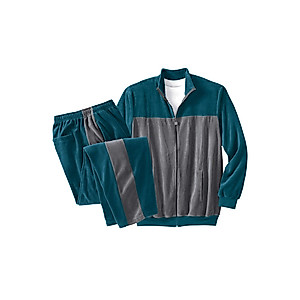 KingSize Men's Big & Tall Colorblock Velour Tracksuit - 6XL, Deep Burgundy Black