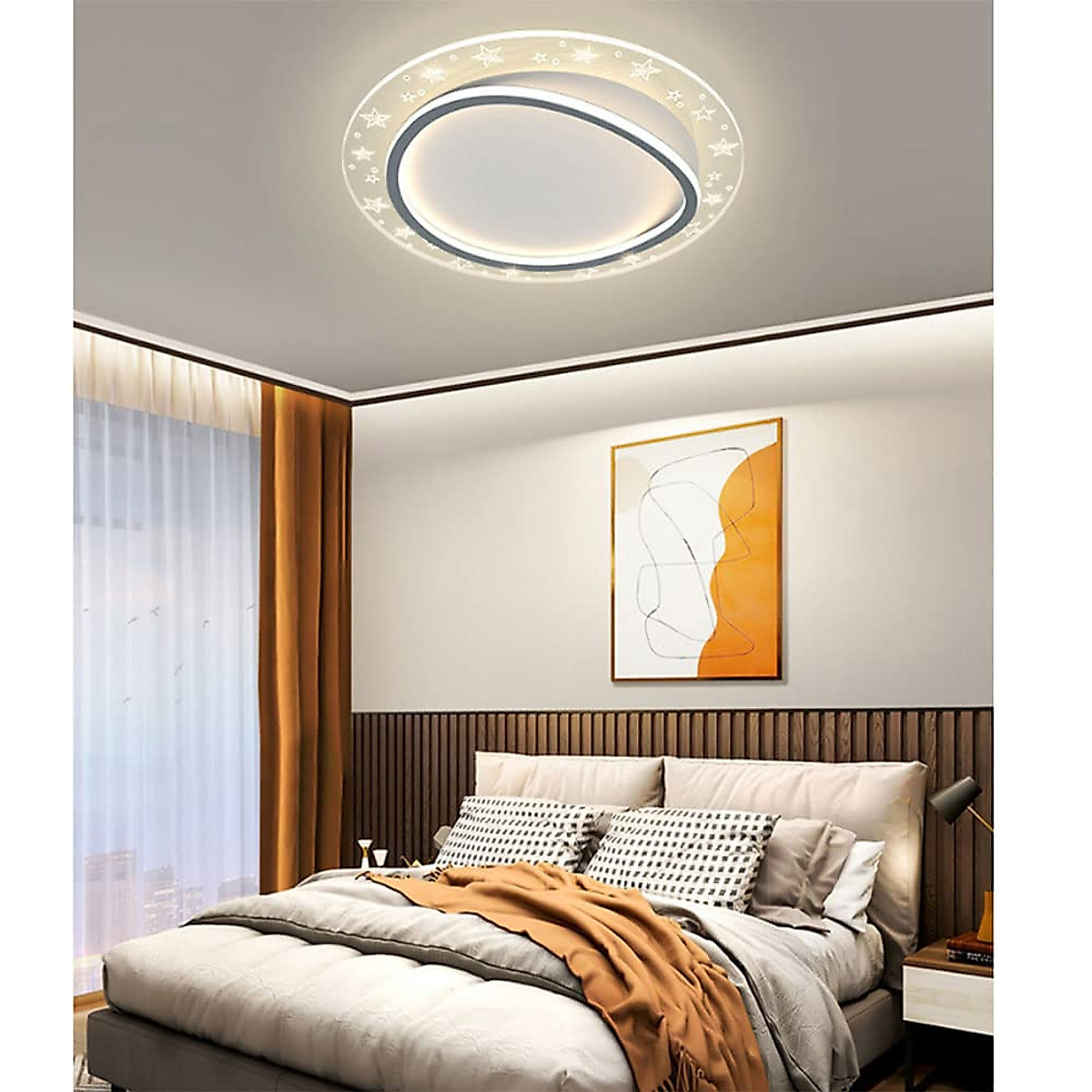Hanging Lamp , Modern Round Ceiling Light Fixture Dimmable Flush Mounted Ceiling Lamp for Living Room Bedroom Kitchen Gold Acrylic LED Ceiling Chandelier for Kid's Boys Girls Room Interesting Life ( C