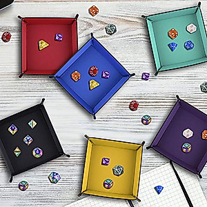SIQUK 6 Pieces Dice Tray PU Leather Dice Rolling Tray Folding Square Holder for Dice Games, 6 Colors