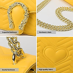 TAGDOT Fashion Small Chain Shoulder Crossbody Bags for Women Handbag Purses Vegan Leather Clutches (Yellow)