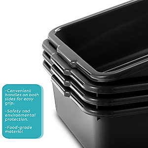 Commercial Bus Tubs/Dishwashing Tubs, 13L Plastic Restaurant Basin, Utility Tub/Tote Box Set of 4, Black