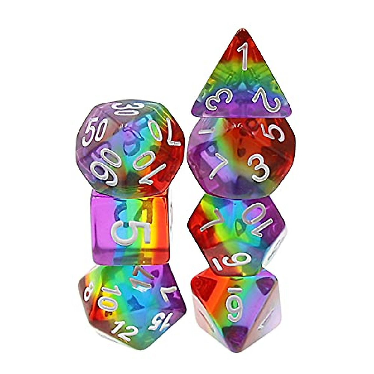 DND Dice Set RPG Rainbow Dice for D&D Dungeons and Dragons Pathfinder Role Playing Game Table Games 5 Colors Transparent Dice with Dice Bag