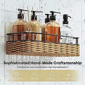 Gusio Shower Caddy Bathroom Organizer and Storage, Hand-made Woven Shower Shelves for Inside Shower Bathroom Decor, Self Adhesive Shower Holder Accessories for Farmhouse Wall RV Apartment Essential