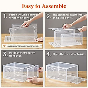 Lifewit 6 Pack Shoe Storage Box Clear Stackable Hard Sturdy Plastic Shoe Organizer Bin Foldable Sneaker Display Containers Holders for Closet Entryway, Fit Up to US Size 13