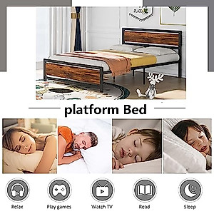 GERDIOEB Twin Size Wood Platform Bed Frame with Headboard, Classic Platform Bed with Footboard/Strong Wood Slat/Under Storage Space for Bedroom Girls, No Box Spring Needed (Black, Queen)