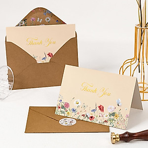 Crisky Vintage Floral Thank You Cards with Envelopes & Stickers 50 Pack Wildflower Thank You Cards Bulk for Birthday, Baby Shower,Bridal Shower, Wedding, Graduation, Business