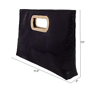 Crocodile Synthetic Leather Top Handle Clutch, BLACK Medium