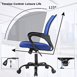 Office Chair Ergonomic Cheap Desk Chair Mesh Computer Chair Lumbar Support Modern Executive Adjustable Stool Rolling Swivel Chair for Back Pain (Blue)