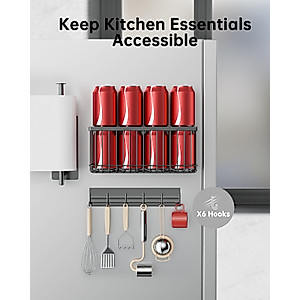 ALLZONE Magnetic Spice Rack for Refrigerator, 5 Pack Fridge Spice Organizer, Strong Magnet Shelf with Wrap Rack and Utensil Hook, Removable Side Fridge Storage Rack for Kitchen