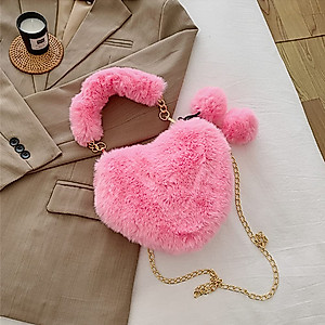 Soft Warm Faux Fur Handbag Fuzzy Crossbody Bag Heart Shape Soft Plush Purse for Winter Women Wallets (Pink)
