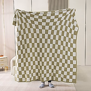 Checkered Throw Blanket Soft Fuzzy Lightweight Warm Preppy Aesthetic Decor for Couch,Chair,Sofa,Bed(Sage Green,51"x63")