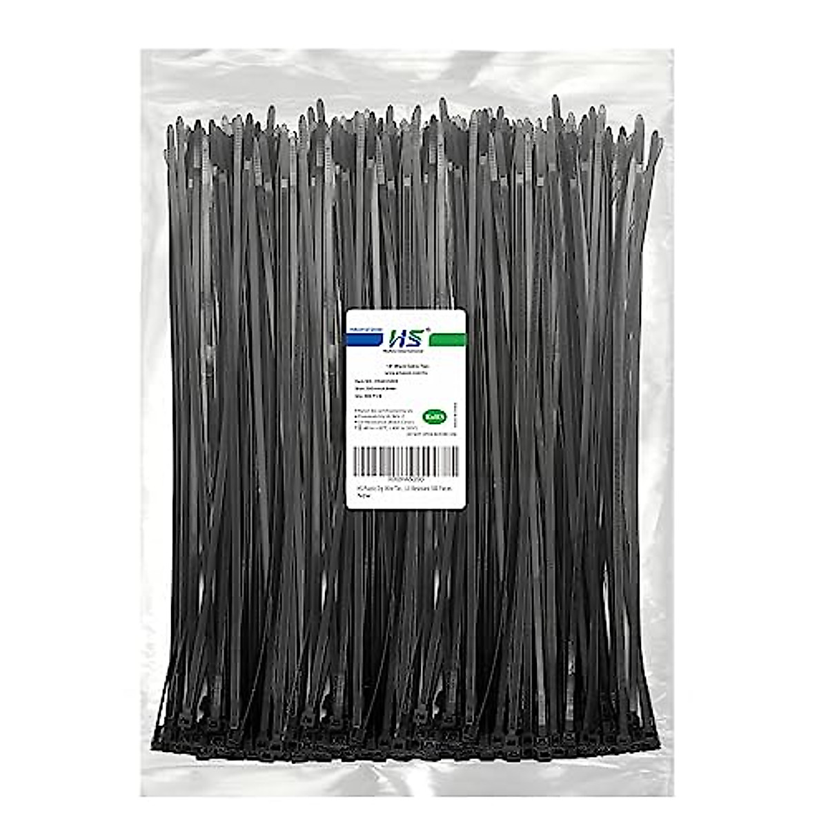 HS Plastic Zip Wire Ties Black Nylon Cable Zip Ties for Fencing Travel Outdoor Purpose, Cable Ties 14 Inch 50 LBS UV Resistant 500 Pieces