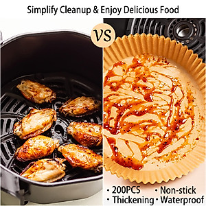 200Pcs Air Fryer Disposable Paper Liner, Round Non-Stick Air Fryer Liners Parchment Paper for Air Fryer Baking Roasting Microwave Oven (6.3 inch)