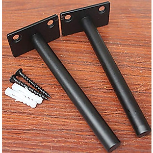 16 Pcs 5" Black Solid Steel Floating Shelf Bracket Blind Shelf Supports - Hidden Brackets for Floating Wood Shelves - Concealed Blind Shelf Support – Screws and Wall Plugs Included