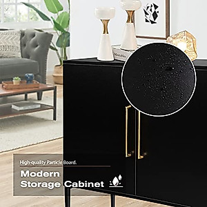 REHOOPEX Black Storage Cabinet, Modern Accent Buffet Cabinet, Free Standing Sideboard and Buffet Storage with Door, Wood Buffet Storage Sideboard for Bedroom, Living Room, Kitchen, Office or Hallway