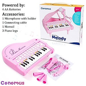 Conomus Piano Keyboard Toy for Girls-1 2 3 Year Old Girls First Birthday Gift -24 Keys Toddler Piano Multifunctional Musical Electronic Toy