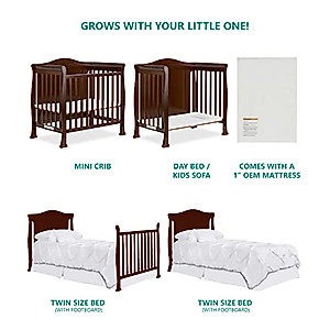 Dream On Me Addison Full Panel 4-in-1 Convertible Mini Crib in Espresso, JPMA Certified Baby Crib, Non-Toxic Finish, New Zealand Pinewood, Low to Floor Design
