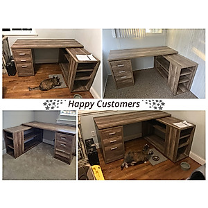 Naomi Home Ariel L Shaped Executive Desk with Drawers, Wood Home Office Corner Desk, File Drawer, Storage Cabinet, 60 inch Computer Writing Desk- Espresso