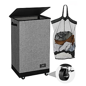 SOLEDI Laundry Basket with Wheels, Laundry Hamper with Lid 90L(23.8 gal), Clothes Hamper with Bag Removable - Rolling Laundry Basket, Move Smoothly- Suitable for Apartment, Bathroom, Bedroom, Dorm