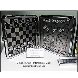 Magnetic Travel Chess Set Portable Mini Chess Set with Leather Chess Box and Magnetic Chess Pieces 2 in 1 Chess Set 4.6in Board Games (Color : Chinese Chess+Flying Chess)