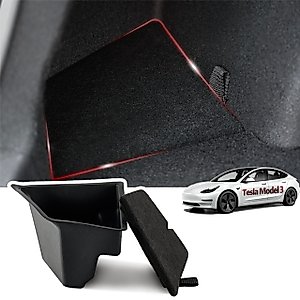 OtriFowd Tesla Model 3 2023 2022 Rear Trunk Side Organizer Storage Box with Lid, Left Side Storage Protector Packets, Waterproof Odorless Side Storage Bins Accessories (DO NOT USE for Highland 2024)