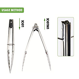 HINMAY Small Stainless Steel Serving Tongs 7-Inch Salad Tongs, Set of 3 (Silver)