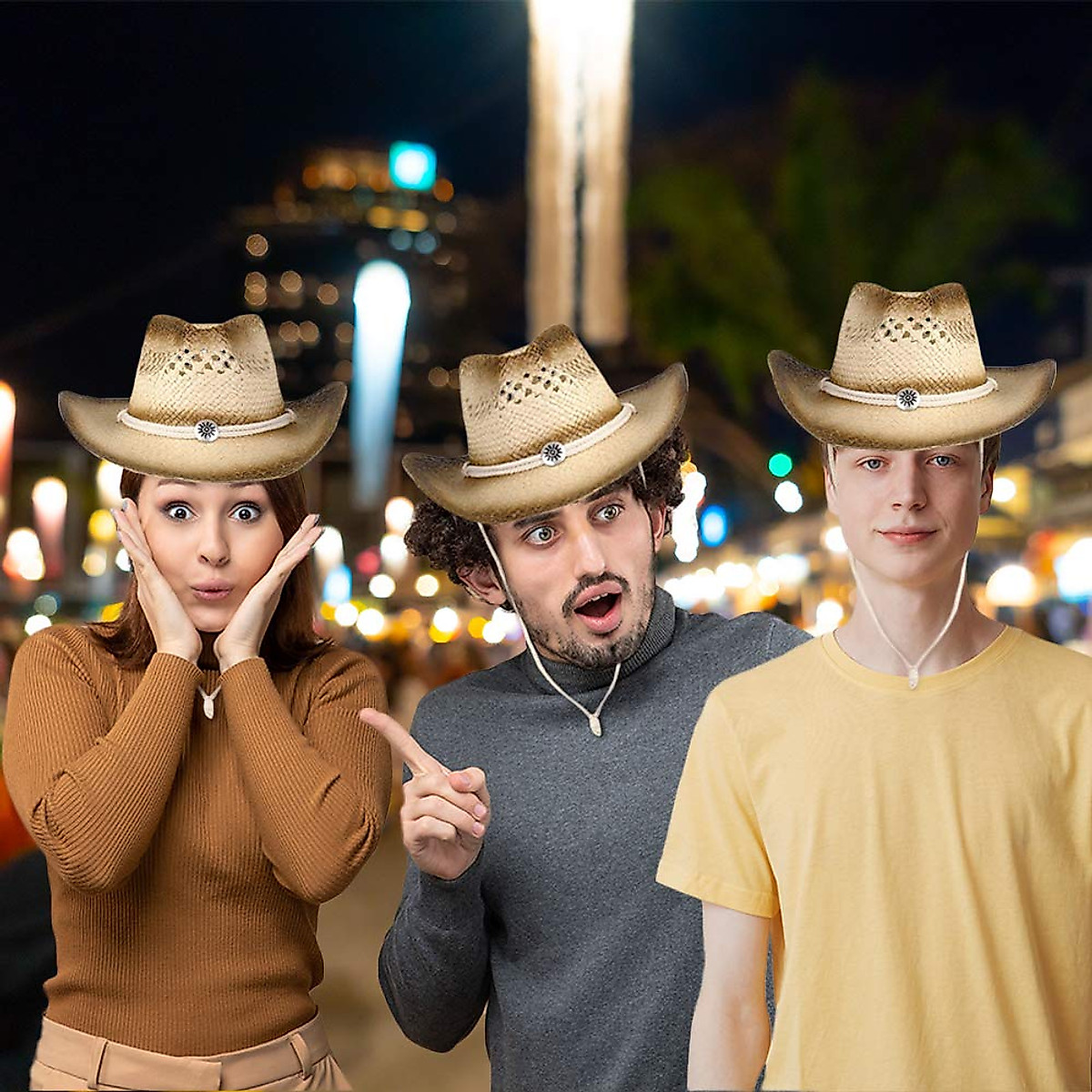 ArtCreativity Straw Cowboy Hat for Kids and Teens, 1PC, Cowboy Costume Hat with Chinstrap and Sunburst Pendant, Cow Boy Costume Prop for Kids, Dress Up Parties, and Country Concerts