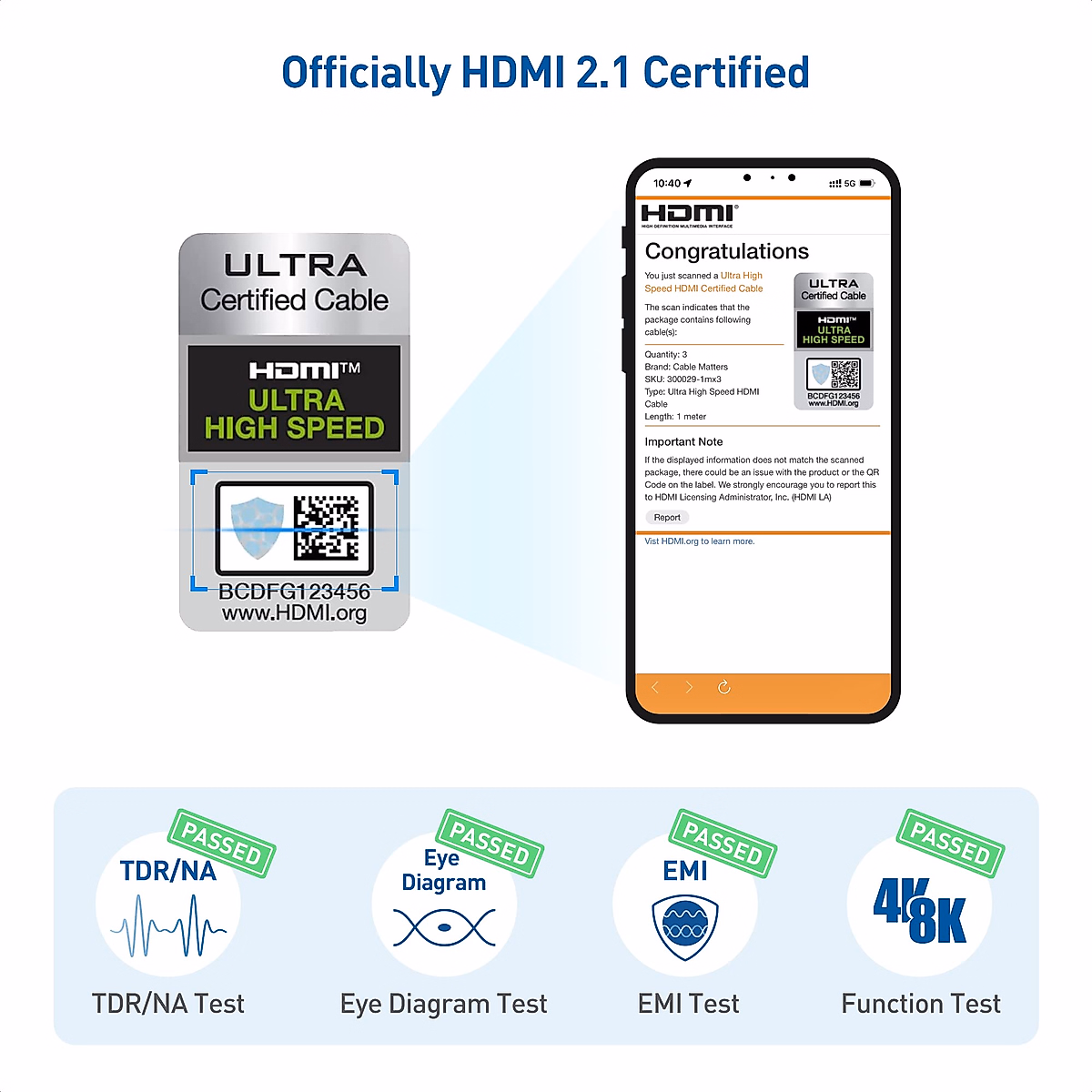 Cable Matters [Ultra High Speed HDMI Certified] 48Gbps 8K HDMI Cable 6.6 ft / 2m with 8K@60Hz, 4K@240Hz and HDR Support for PS5, Xbox Series X/S, RTX3080/3090, RX 6800/6900, Apple TV, and More