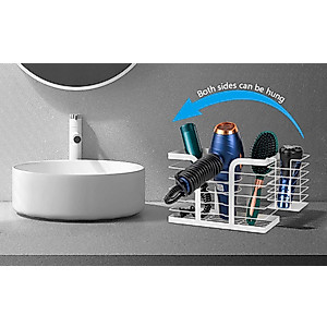 YUET Hair Dryer Holder Station/Wall Mounted, Hairdryer Stainless Steel Hair Tools Organiser, Hair Accessories Organiser Storage for Hair Brushes, Straightener, Flat Iron, Curling Wand (White)