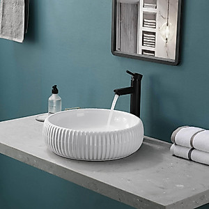 Davivy 16.5'' Round Vessel Sink with Pop Up Drain,Bathroom Vessel Sinks,Round Bathroom Sink,Ceramic Vessel Sink,Bathroom Sinks Above Counter,White Vessel Sink,Counter top Sink,Round Sinks for Bathroom