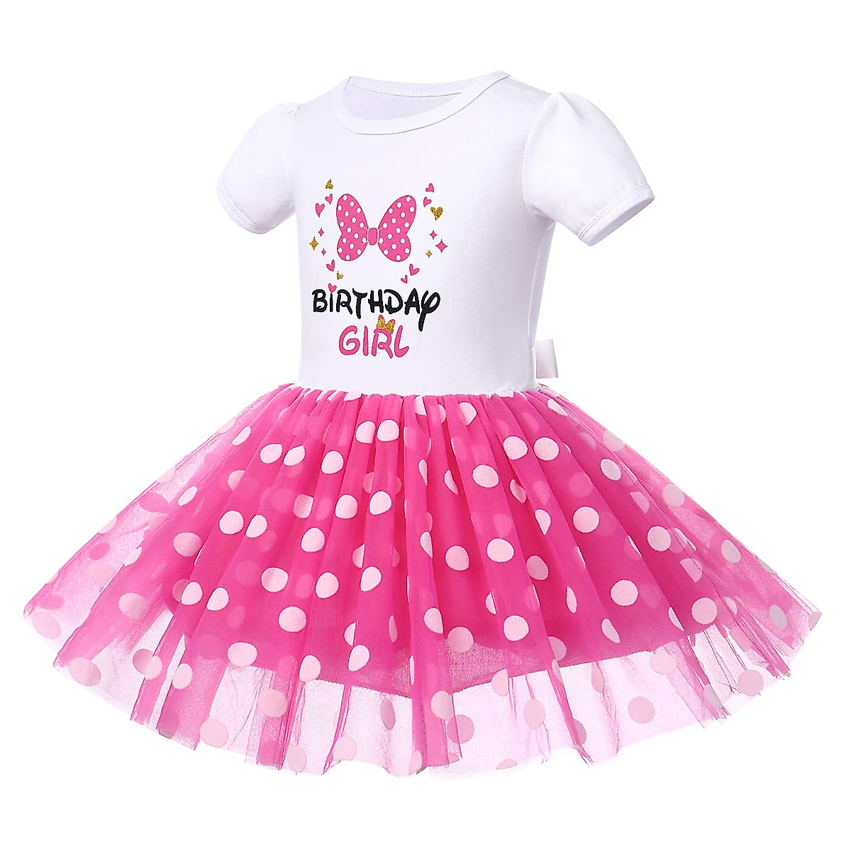 Mini Dress Baby Girls Polka Dots Tutu+Headband Outfit Princess Dress Up Costume Kids Toddler Christmas Halloween Carnival Birthday Party Clothes Photo Shoot White+Hot Pink-birthday 5 Years